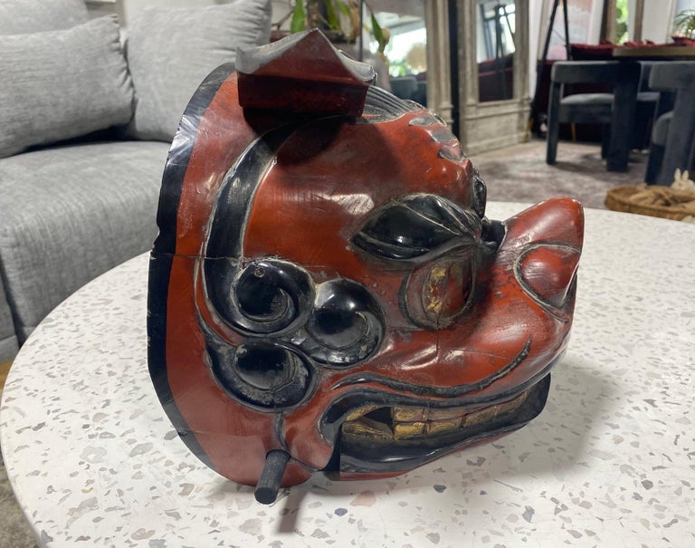 Japanese Asian Wood Shi Shi Shishi Mai Lion Dance Gashira Noh Mask ...