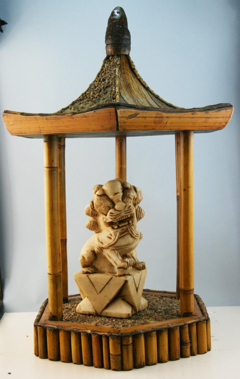 Japanese Garden Bamboo Pagoda Shrine with Carved Stone Animal For Sale ...