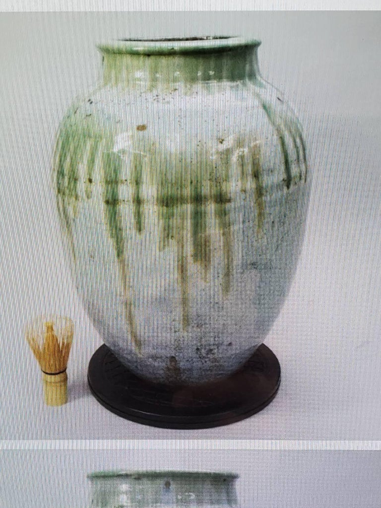 Japanese Beautiful Green Glaze Antique Pottery / 1800s / Edo to Meiji ...