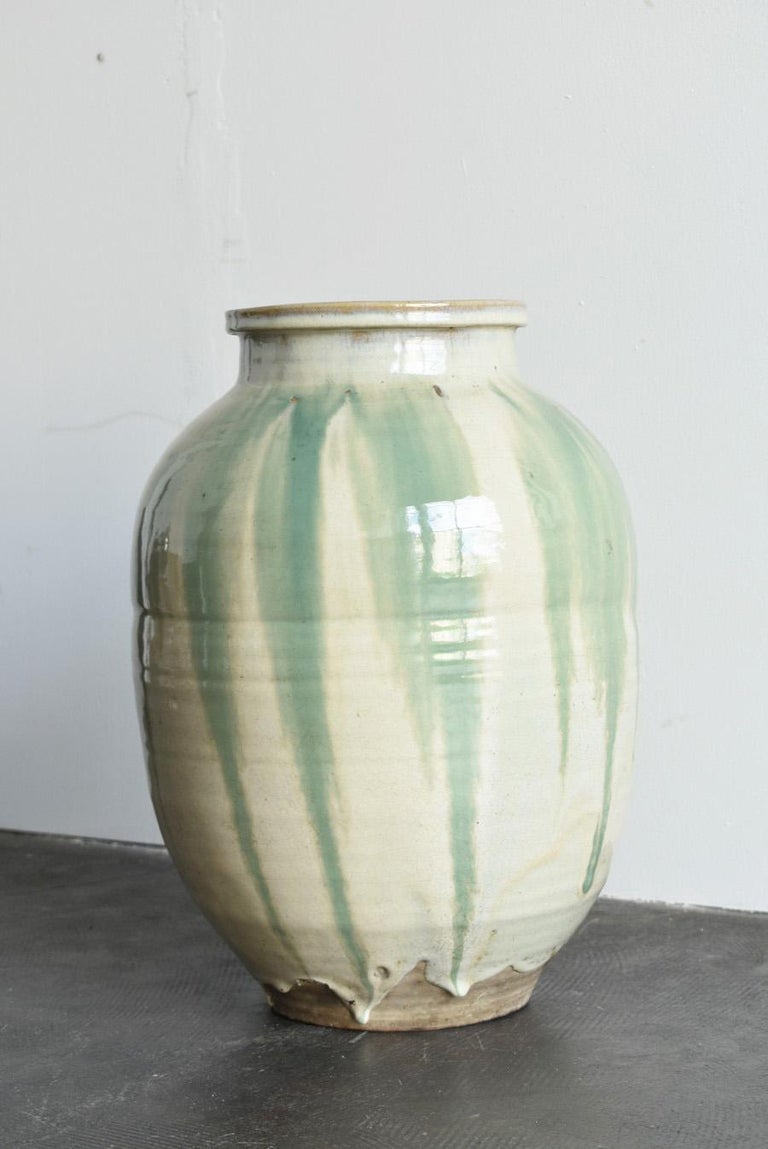 Japanese Beautiful Green Glaze Antique Pottery / 1800s / Edo to Meiji ...
