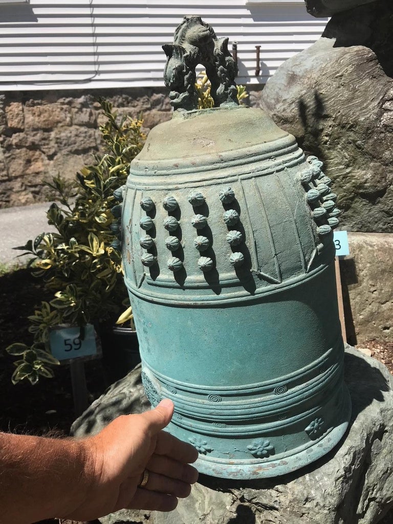 Japanese Big Antique Temple Bell with Stunning Patina, Cast Bronze ...