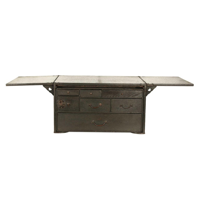 Japanese Black Lacquered Cypress Wood Writing Desk, Meiji Period at 1stDibs
