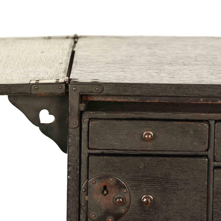 Japanese Black Lacquered Cypress Wood Writing Desk, Meiji Period at 1stDibs