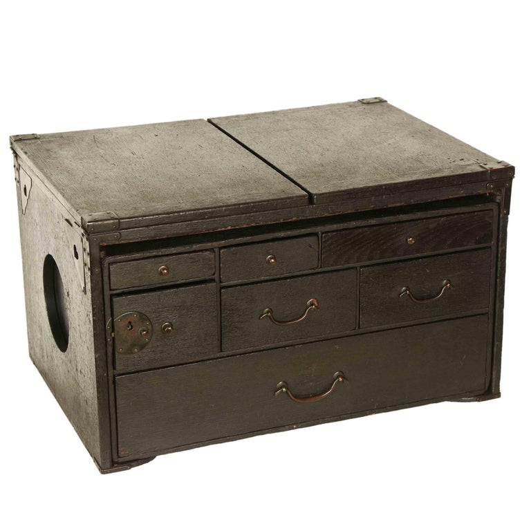 Japanese Black Lacquered Cypress Wood Writing Desk, Meiji Period at 1stDibs