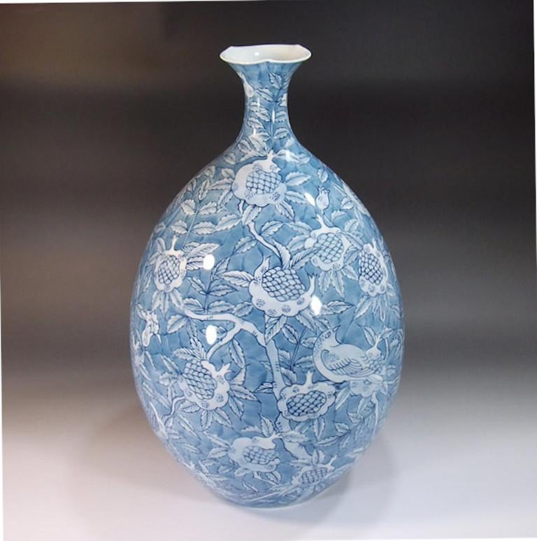 Japanese Blue Porcelain Vase by Contemporary Master Artist For Sale at ...