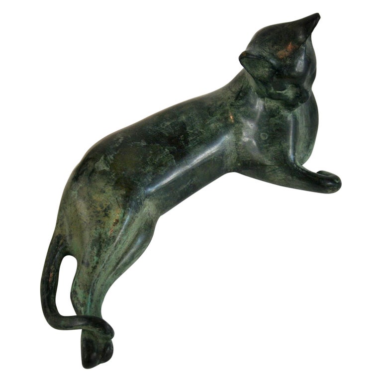 Japanese Bronze Cold Painted Reclining Cat Sculpture at 1stDibs ...