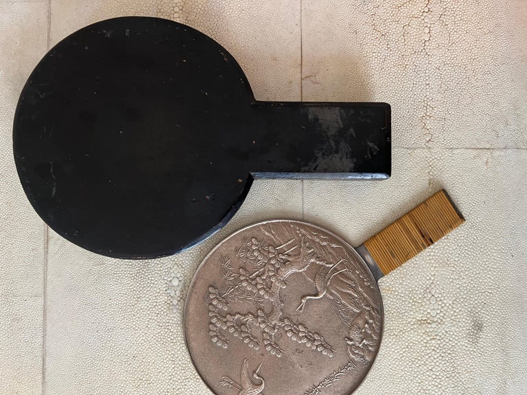 Japanese Bronze Hand Mirror with Lacquer Box For Sale at 1stDibs