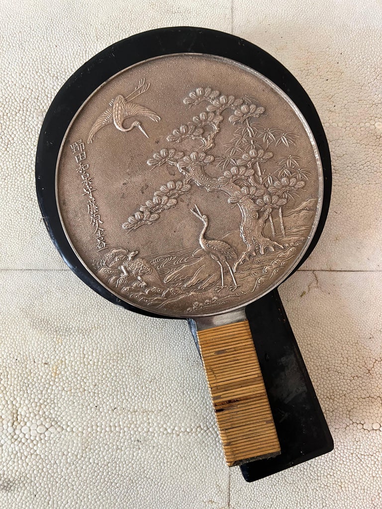 Japanese Bronze Hand Mirror with Lacquer Box For Sale at 1stDibs