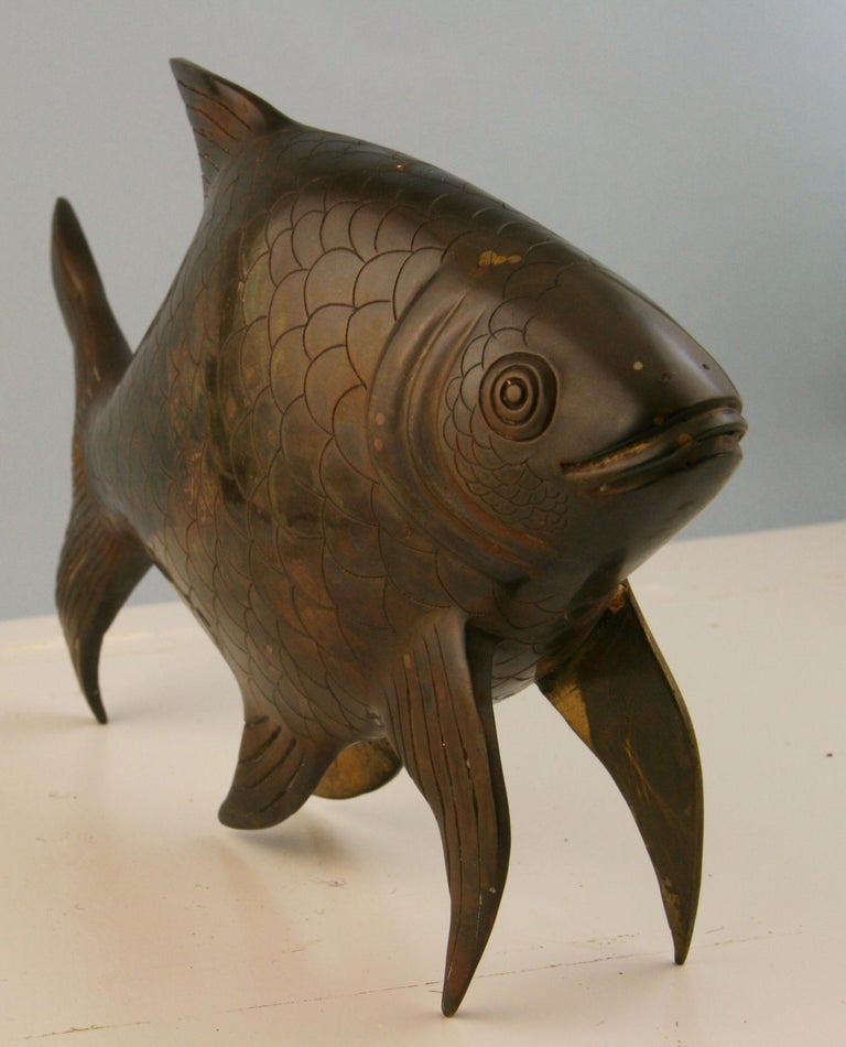 Japanese Garden Bronze Oversized Koi Trophy Fish Fortune and Prosperity ...