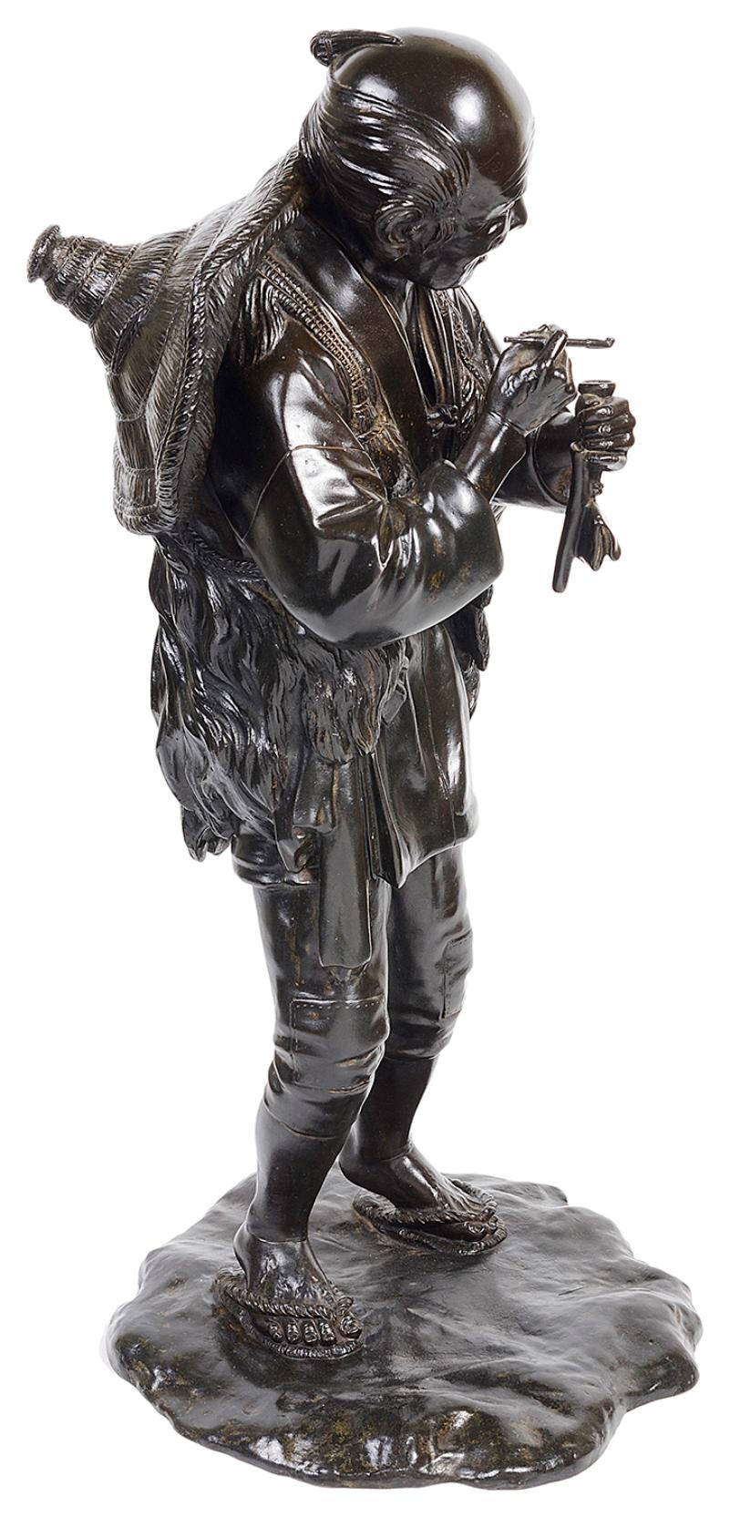 Japanese Bronze Meiji Period Mushroom Picker, 19th Century at 1stDibs