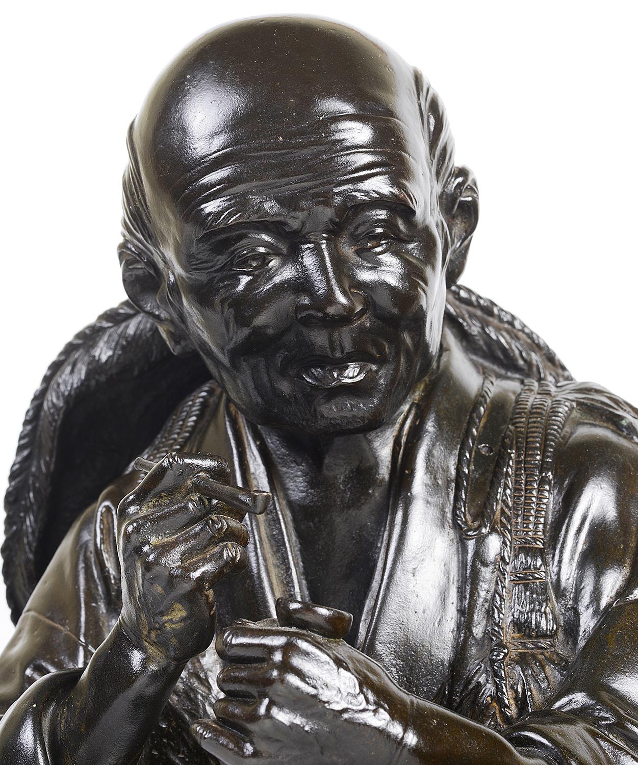Japanese Bronze Meiji Period Mushroom Picker, 19th Century at 1stDibs