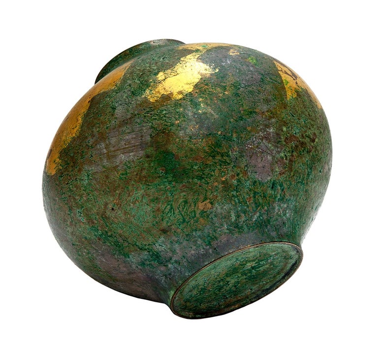 Japanese Bronze Patinaed Green and Gold Leaf Pot For Sale at 1stDibs