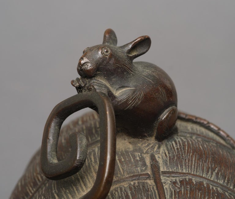 Japanese Bronze Patinated Okimono 置物 of a Rat and a Mallet For Sale at 1stDibs