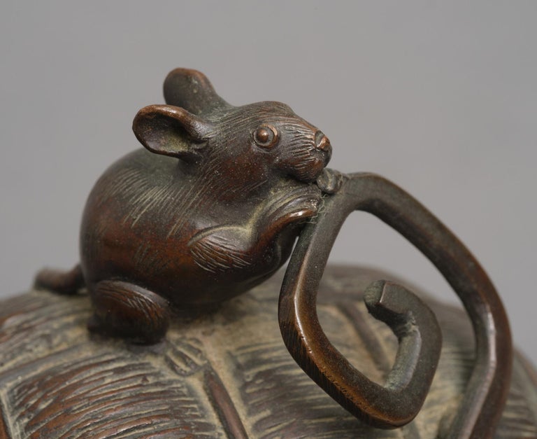 Japanese Bronze Patinated Okimono 置物 of a Rat and a Mallet For Sale at ...