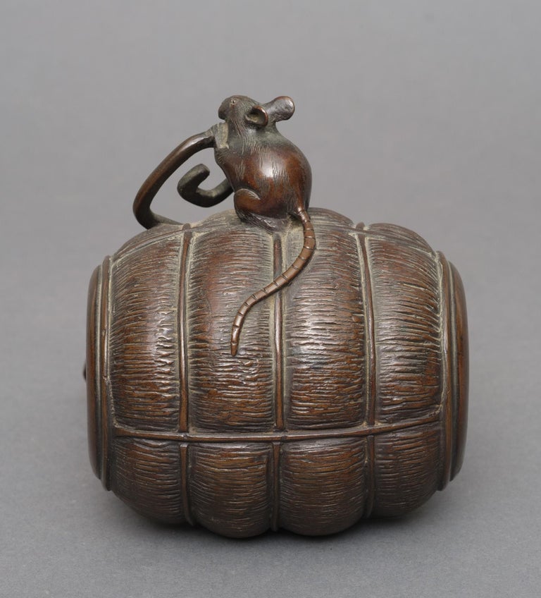 Japanese Bronze Patinated Okimono 置物 of a Rat and a Mallet For Sale at ...