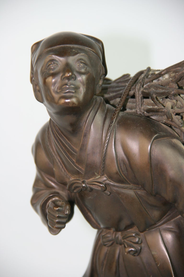 Japanese Bronze Sculpture of a Peasant Worker 1920's For Sale at 1stDibs