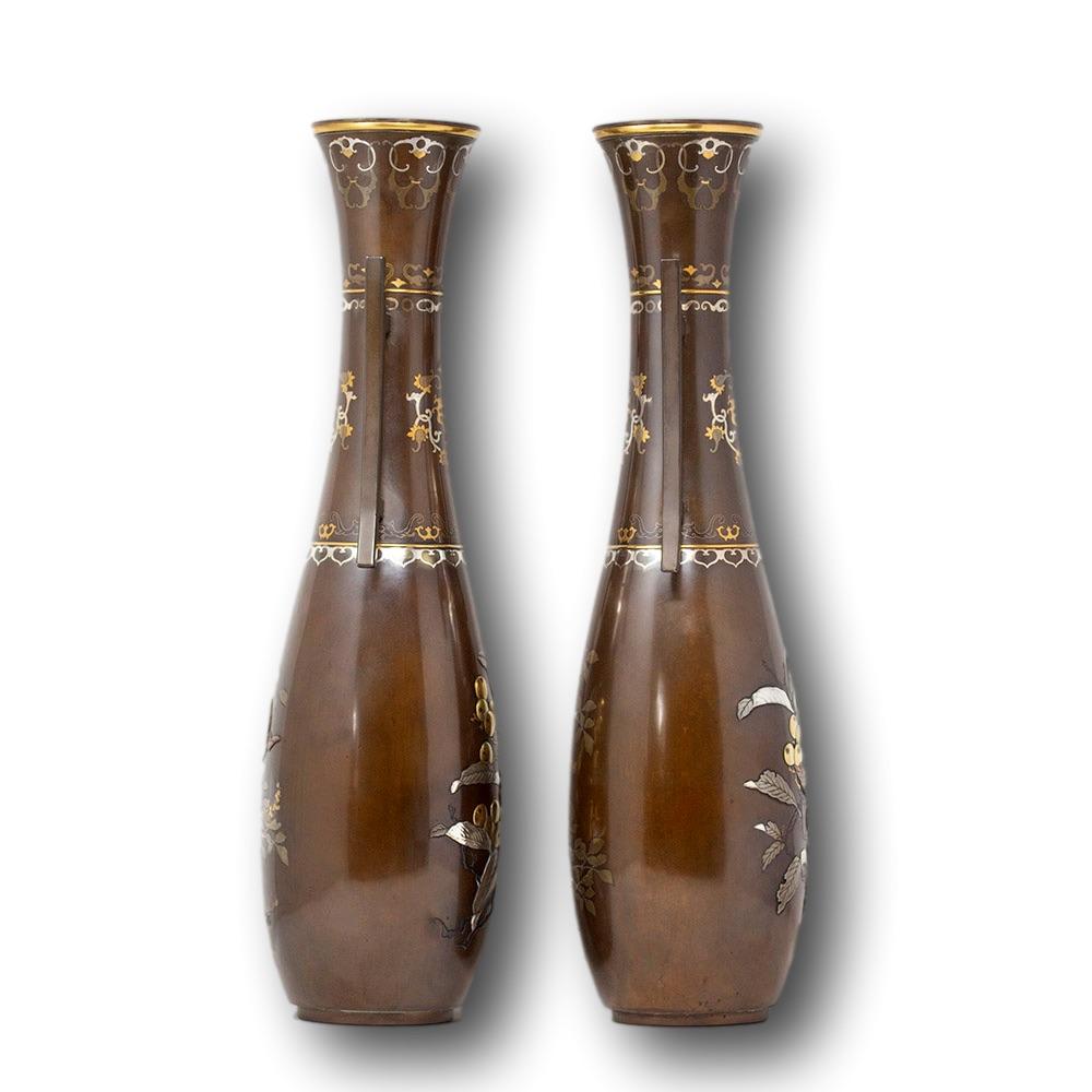 Japanese Bronze Vase Pair Meiji Period For Sale at 1stDibs