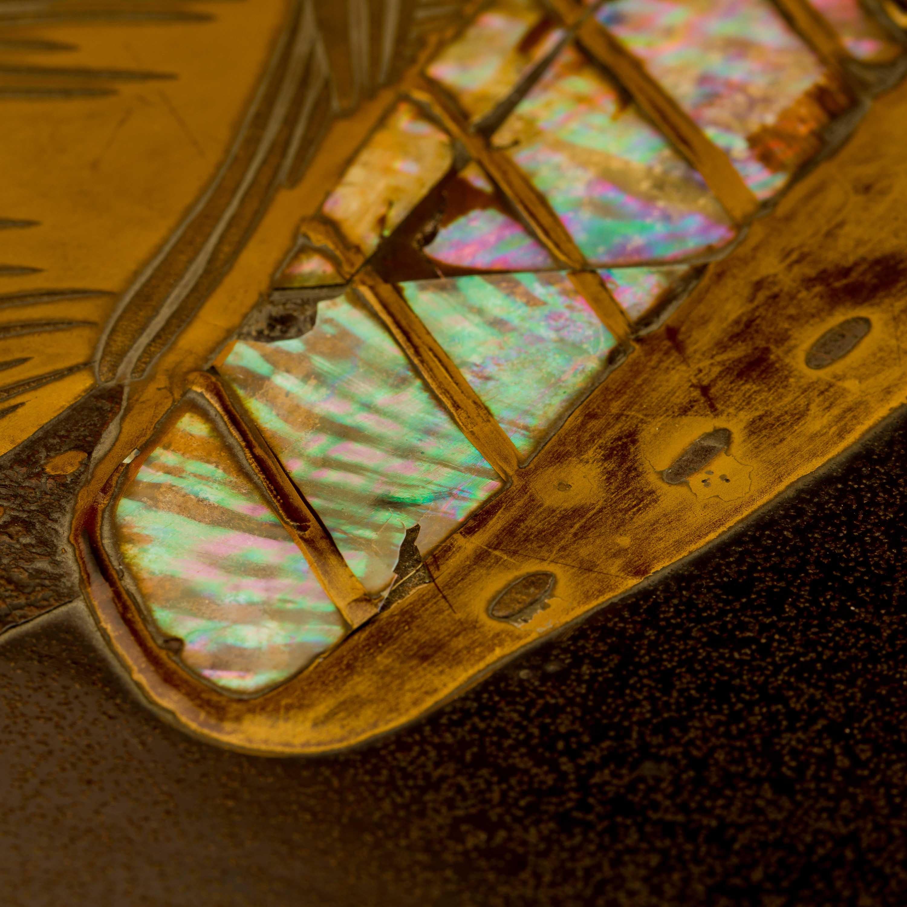 Japanese Brown Lacquer Rinpa Style Document Box with Mother of Pearl ...