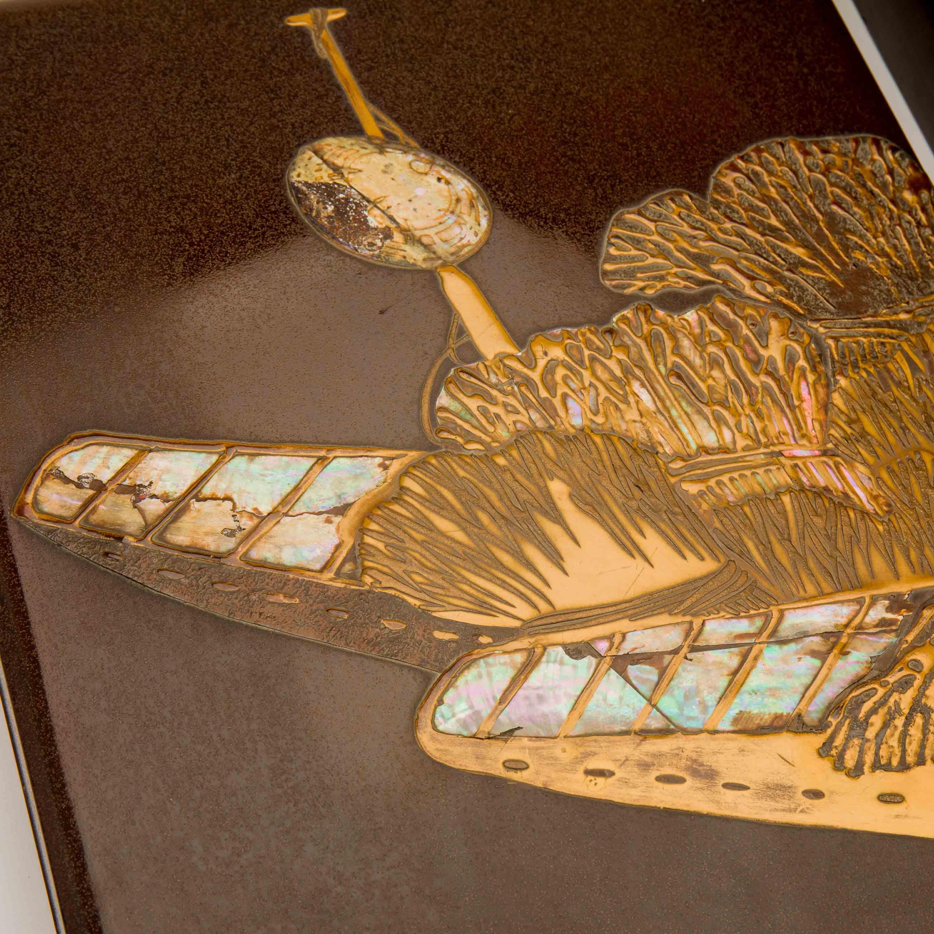 Japanese Brown Lacquer Rinpa Style Document Box with Mother of Pearl ...