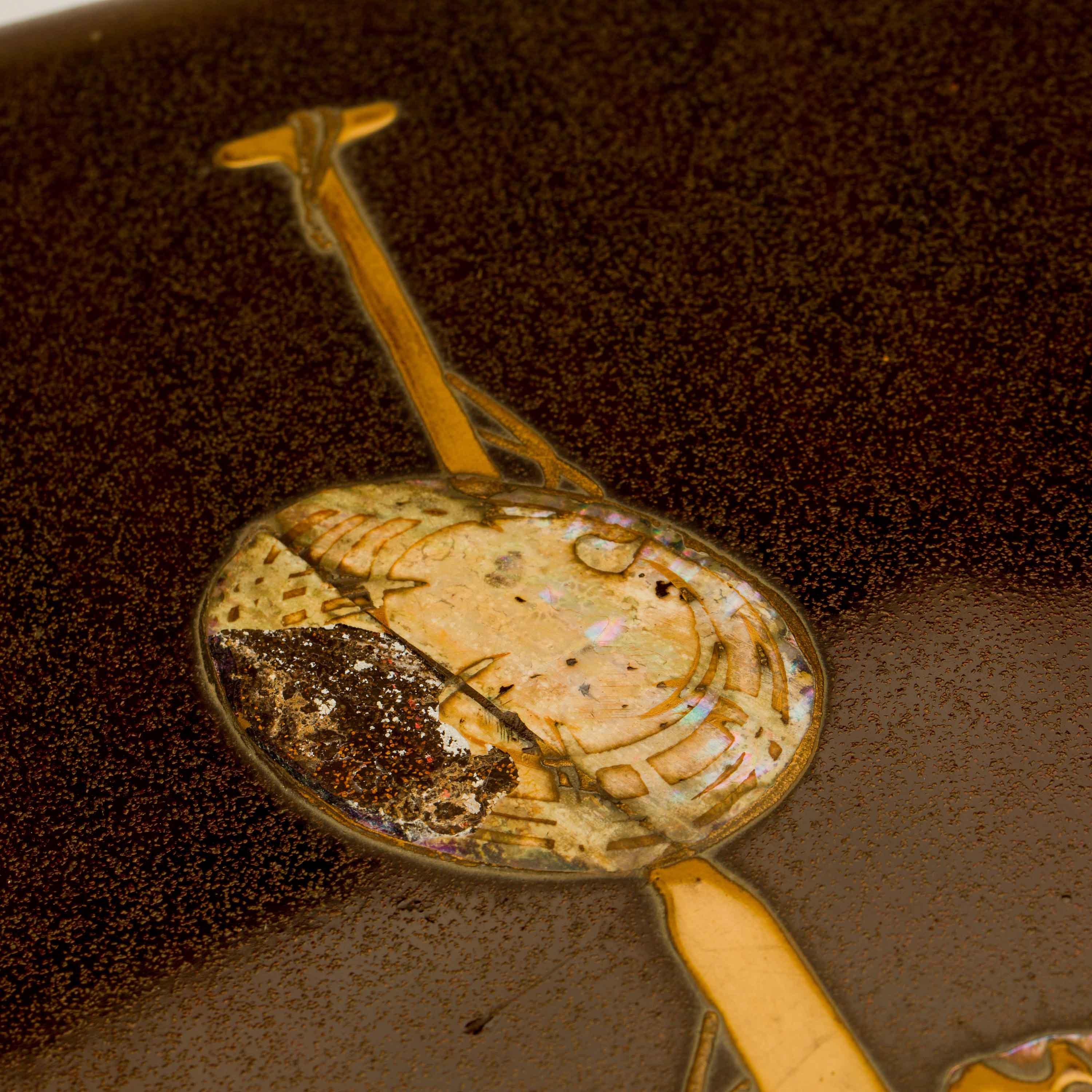 Japanese Brown Lacquer Rinpa Style Document Box with Mother of Pearl ...