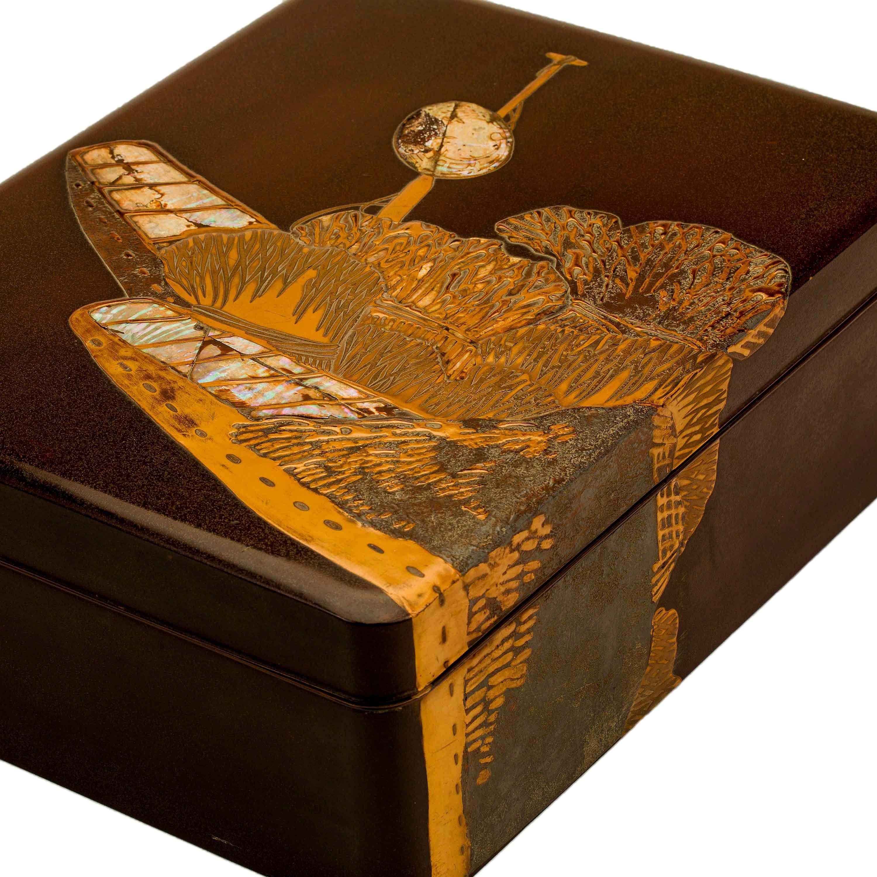 Japanese Brown Lacquer Rinpa Style Document Box with Mother of Pearl ...
