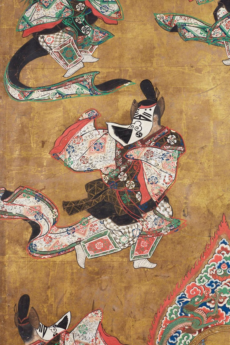 Japanese Edo Bugaku Imperial Court Dance Two-Panel Screen at 1stDibs