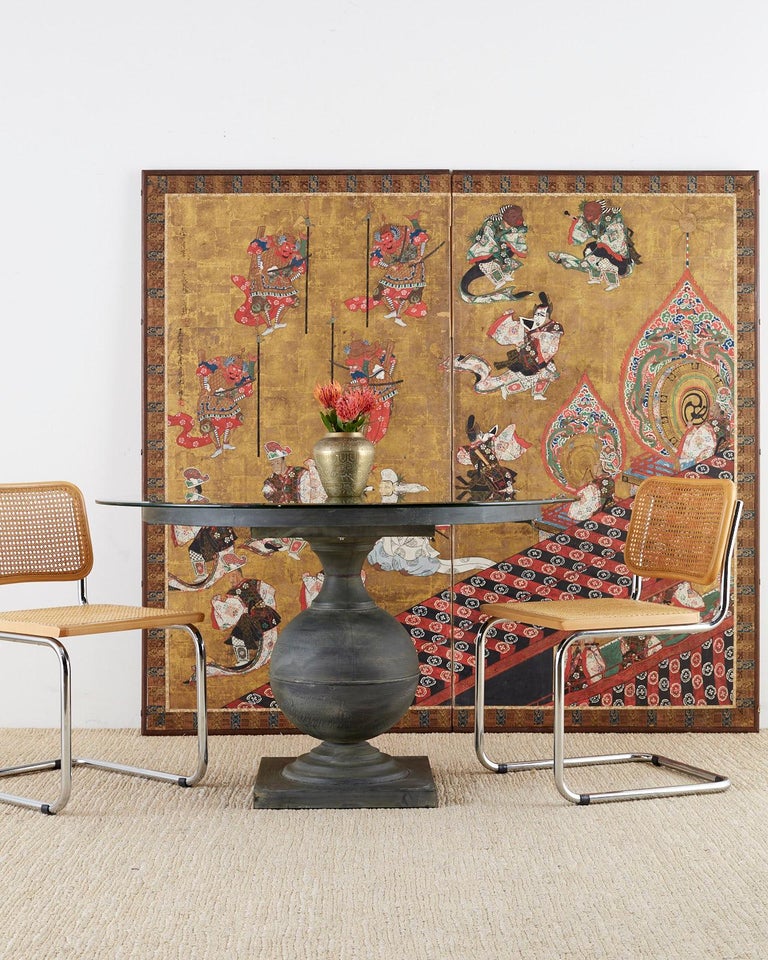 Japanese Edo Bugaku Imperial Court Dance Two-Panel Screen at 1stDibs