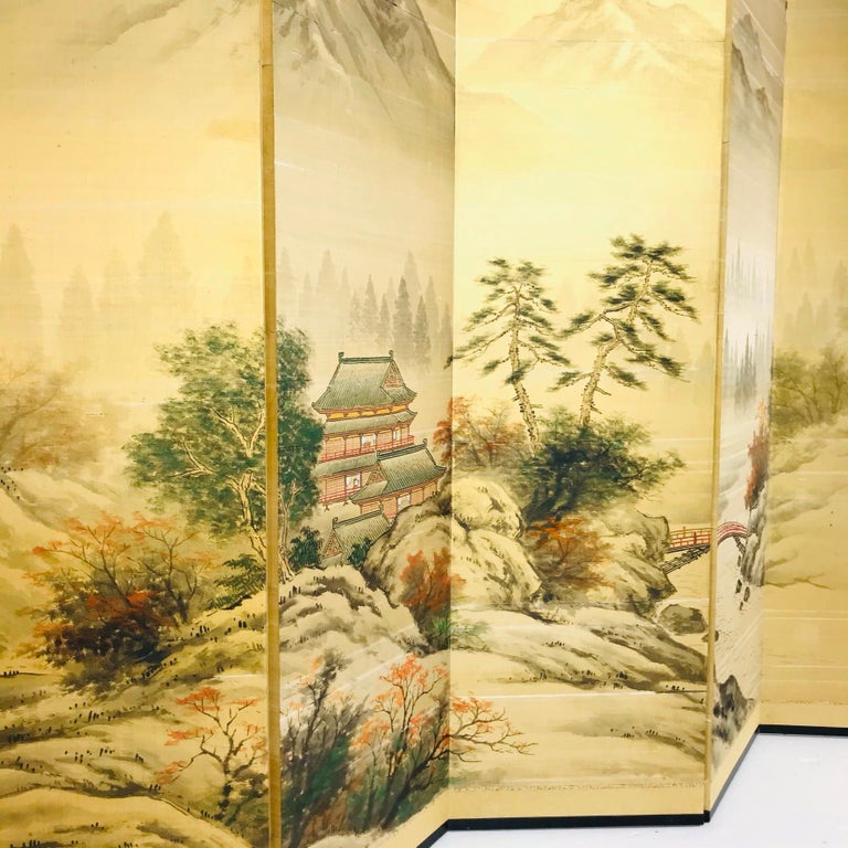 Japanese Byobu Hand Painted Silk Screen at 1stDibs