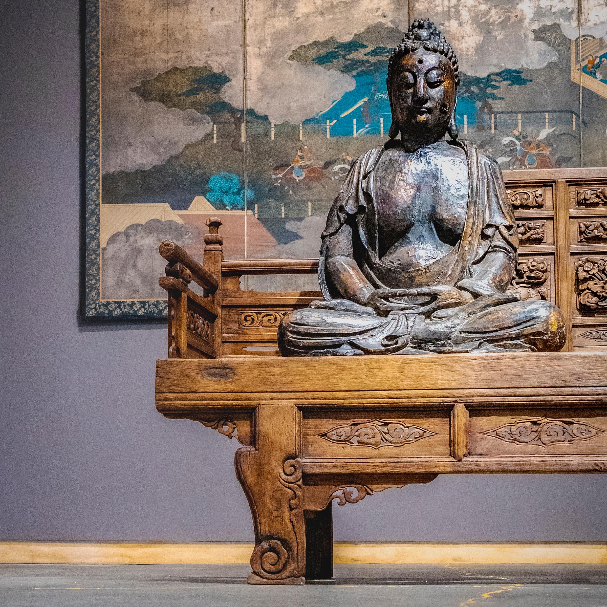 Japanese Byobu Screen with Silver Leaf Clouds, c. 1870 For Sale at 1stDibs