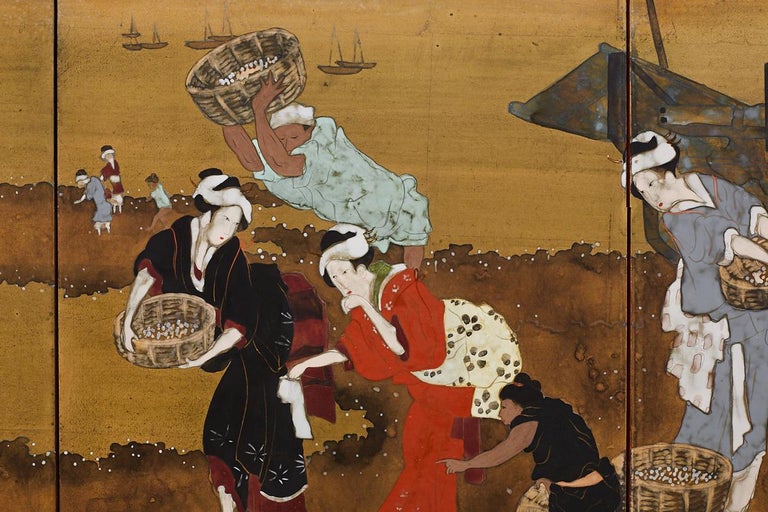 Japanese Byobu Shell Gathering After Katsushika Hokusai at 1stDibs