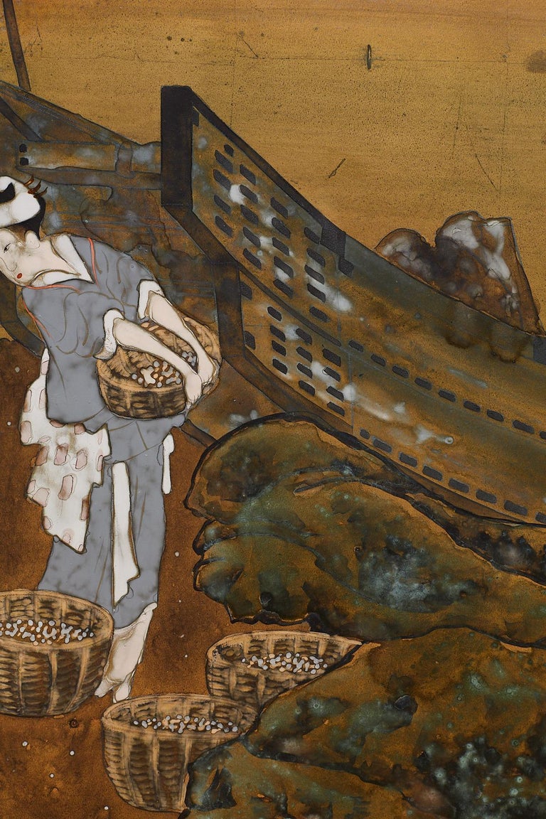 Japanese Byobu Shell Gathering After Katsushika Hokusai at 1stDibs