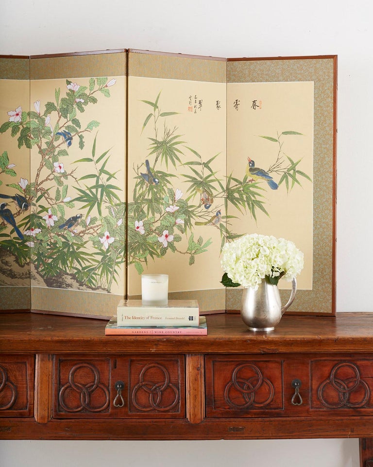 Japanese Byobu Style Screen Spring Song Birds and Flowers at 1stDibs