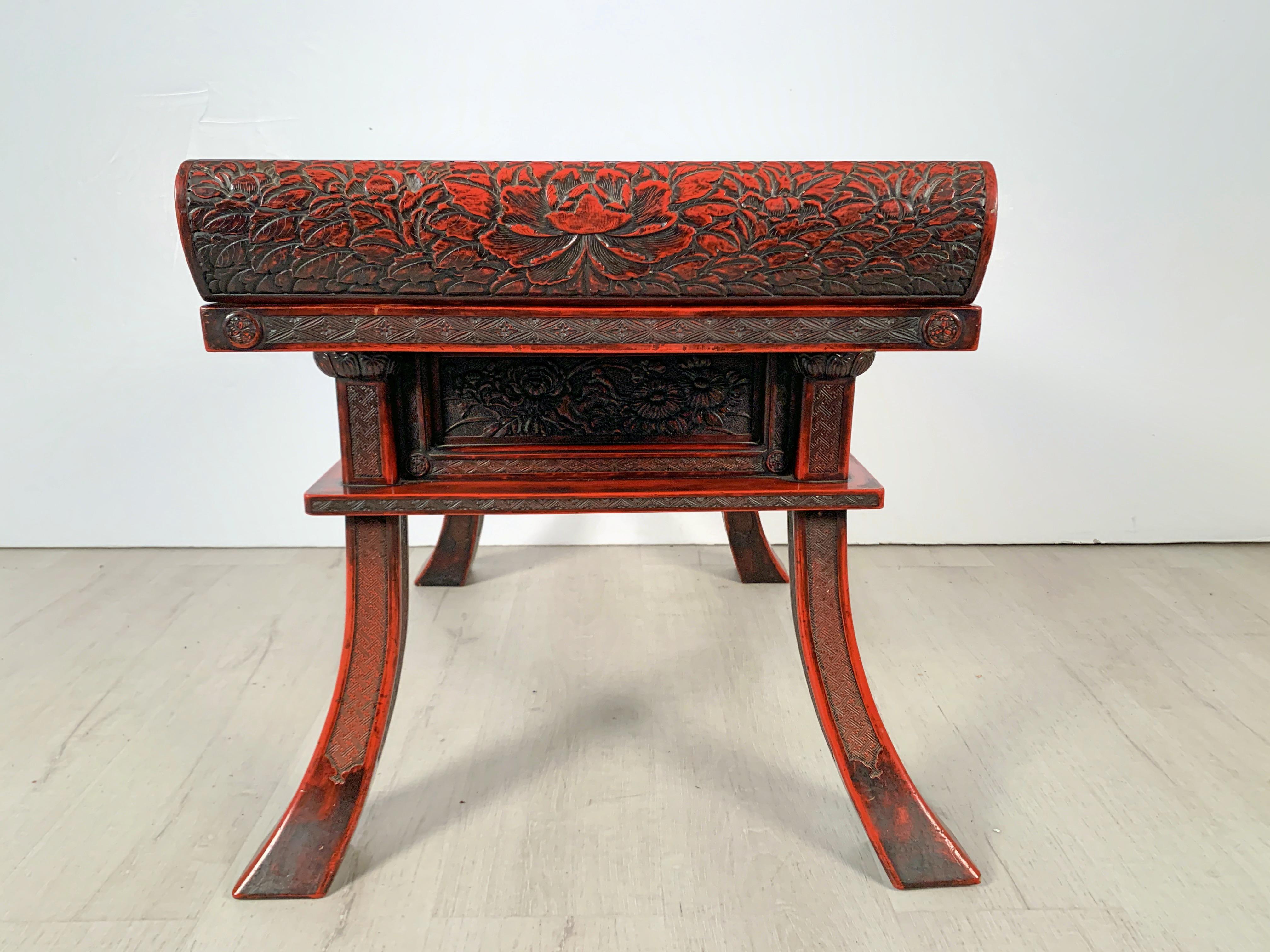 Japanese Carved and Red Lacquer Kamakura-Bori Altar Table, Mid-19th ...