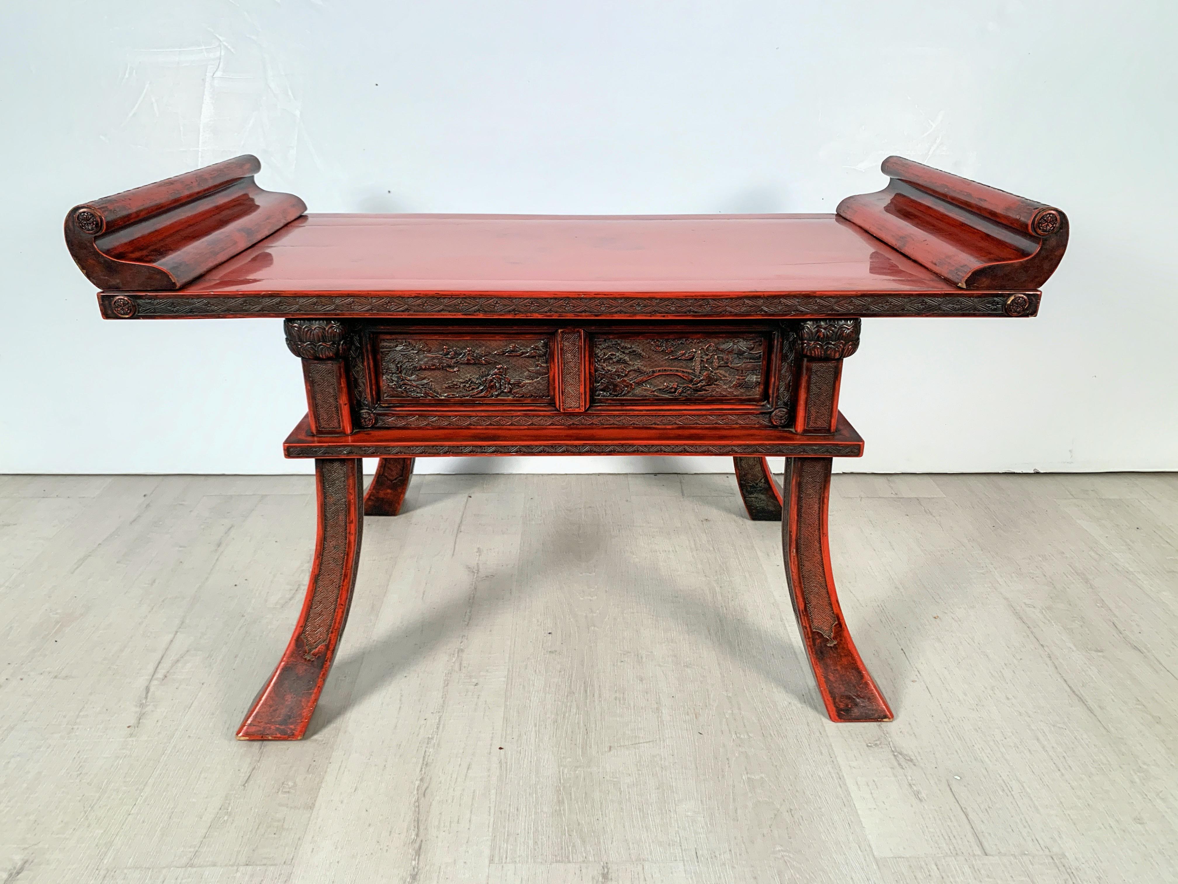 Japanese Carved and Red Lacquer Kamakura-Bori Altar Table, Mid-19th ...