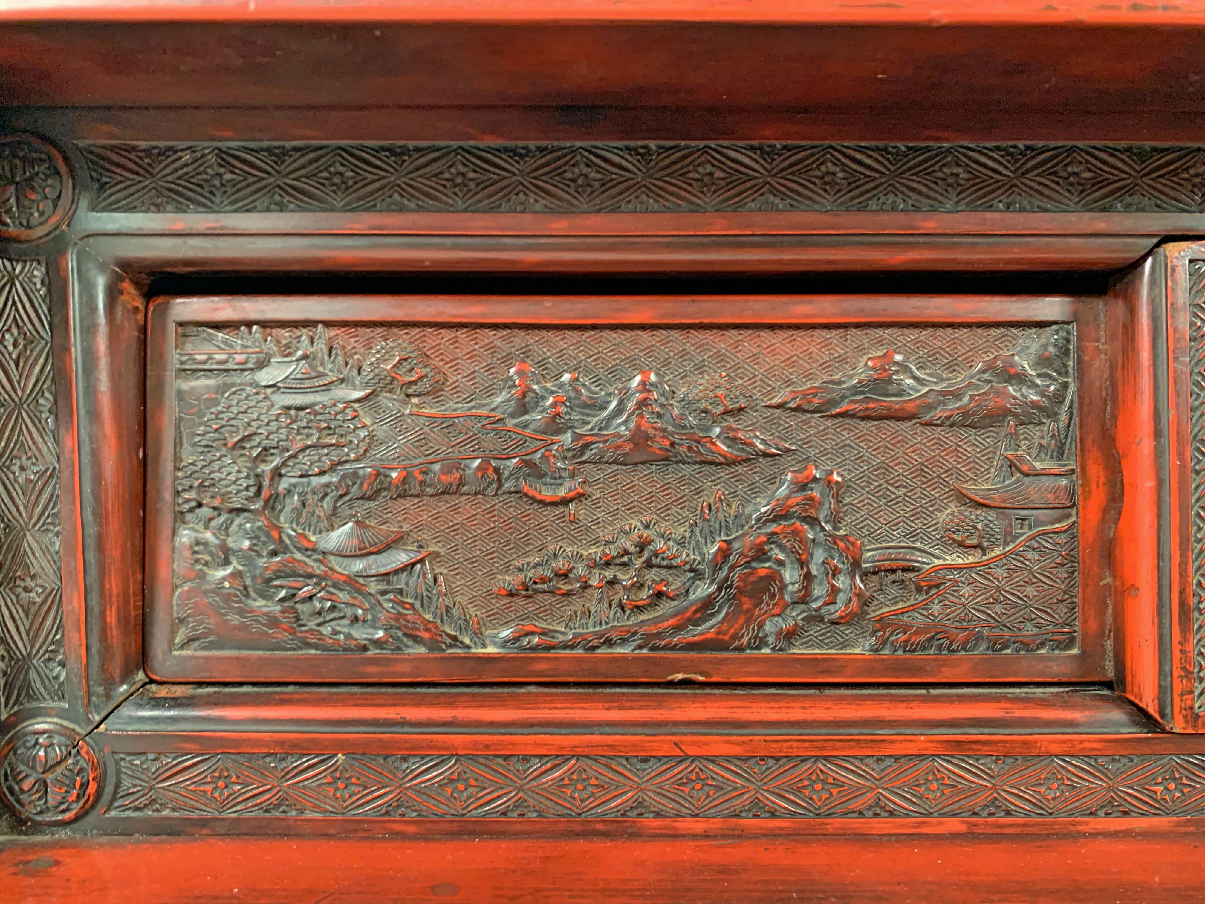 Japanese Carved and Red Lacquer Kamakura-Bori Altar Table, Mid-19th ...