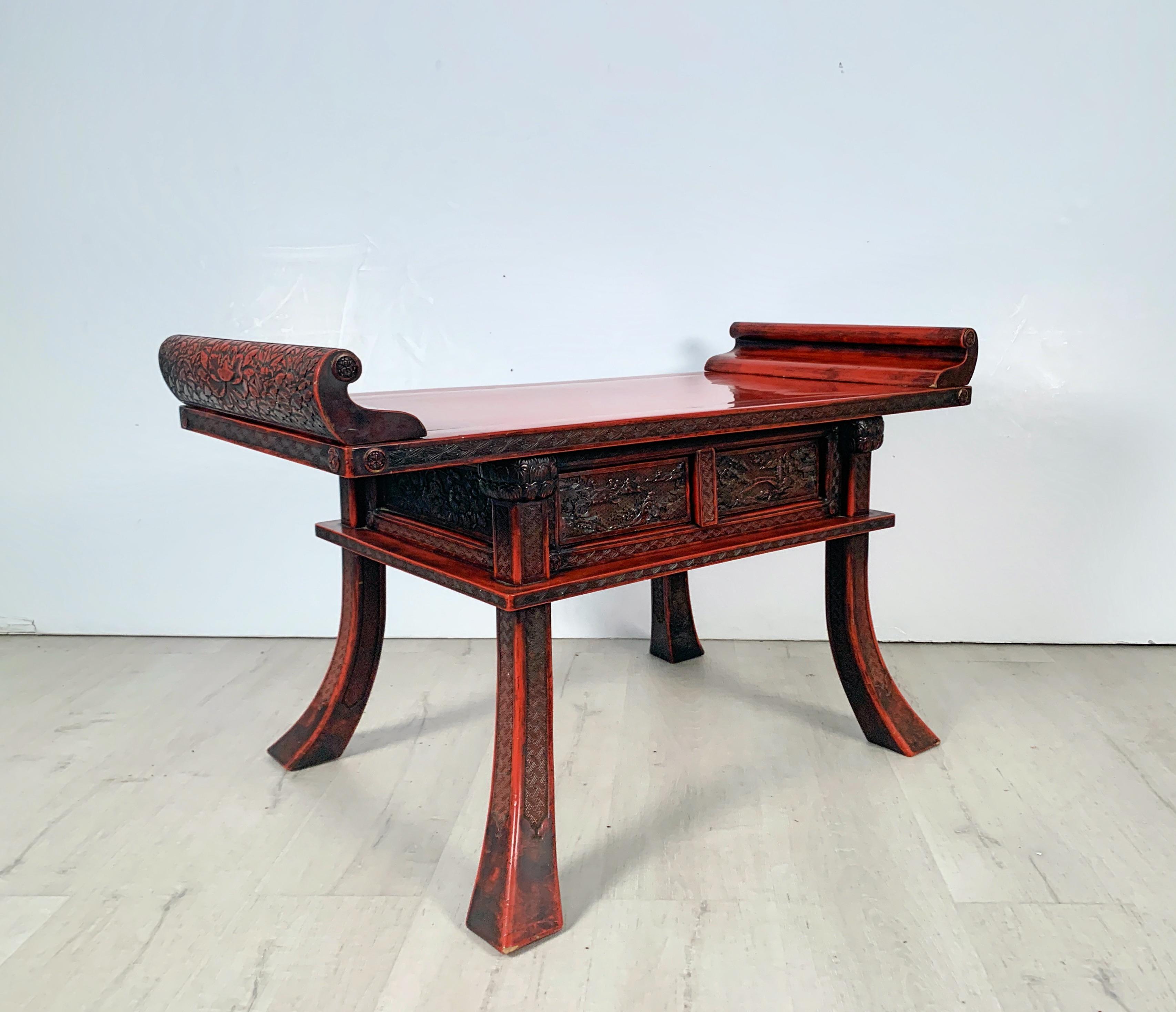 Japanese Carved and Red Lacquer Kamakura-Bori Altar Table, Mid-19th ...