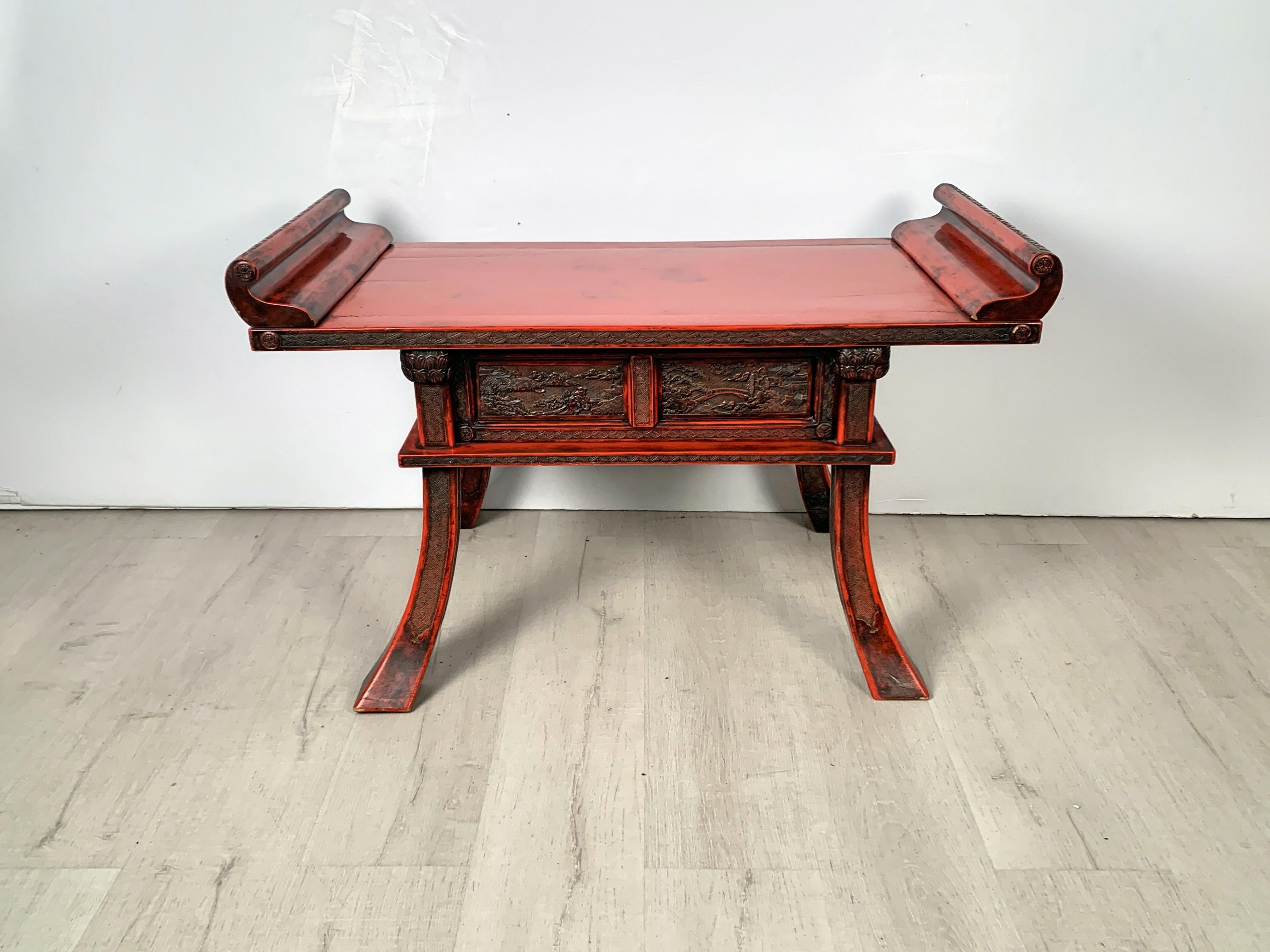Japanese Carved and Red Lacquer Kamakura-Bori Altar Table, Mid-19th ...
