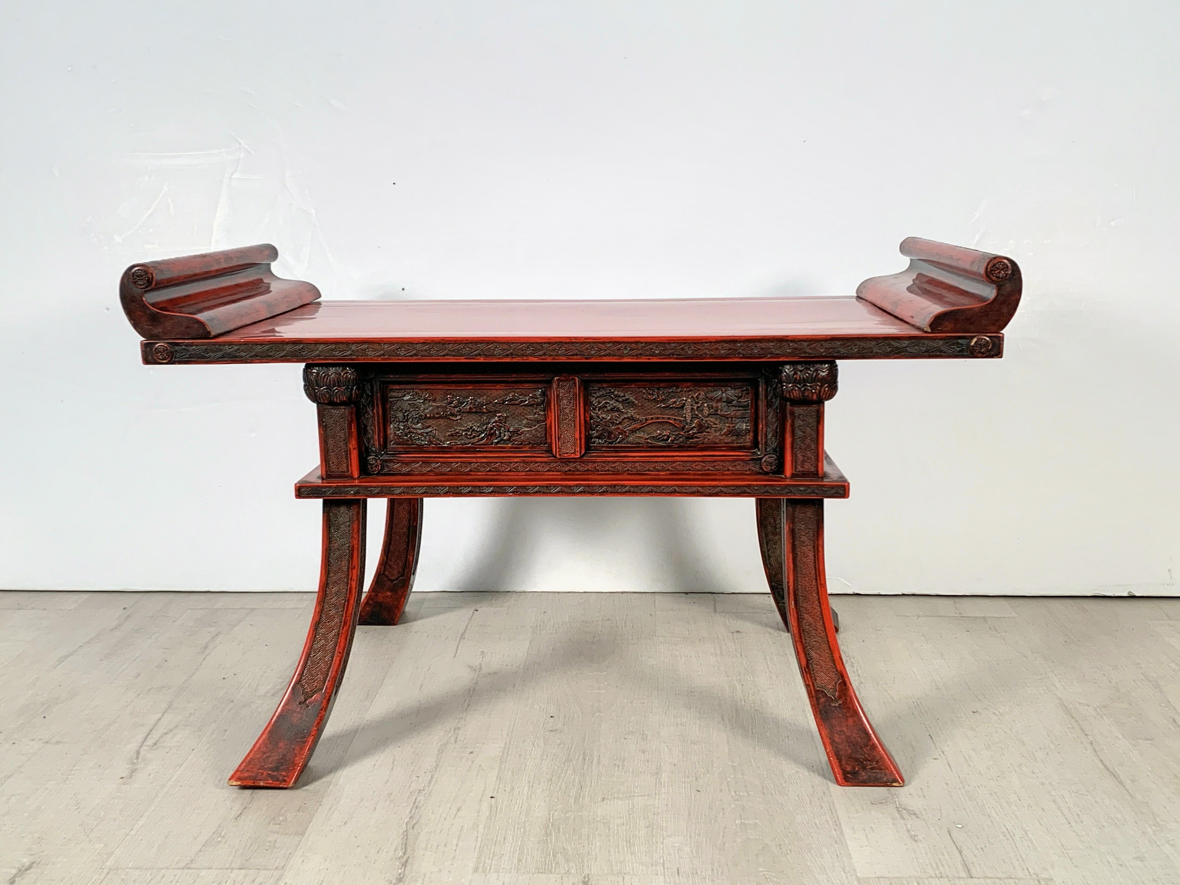 Japanese Carved and Red Lacquer Kamakura-Bori Altar Table, Mid-19th ...