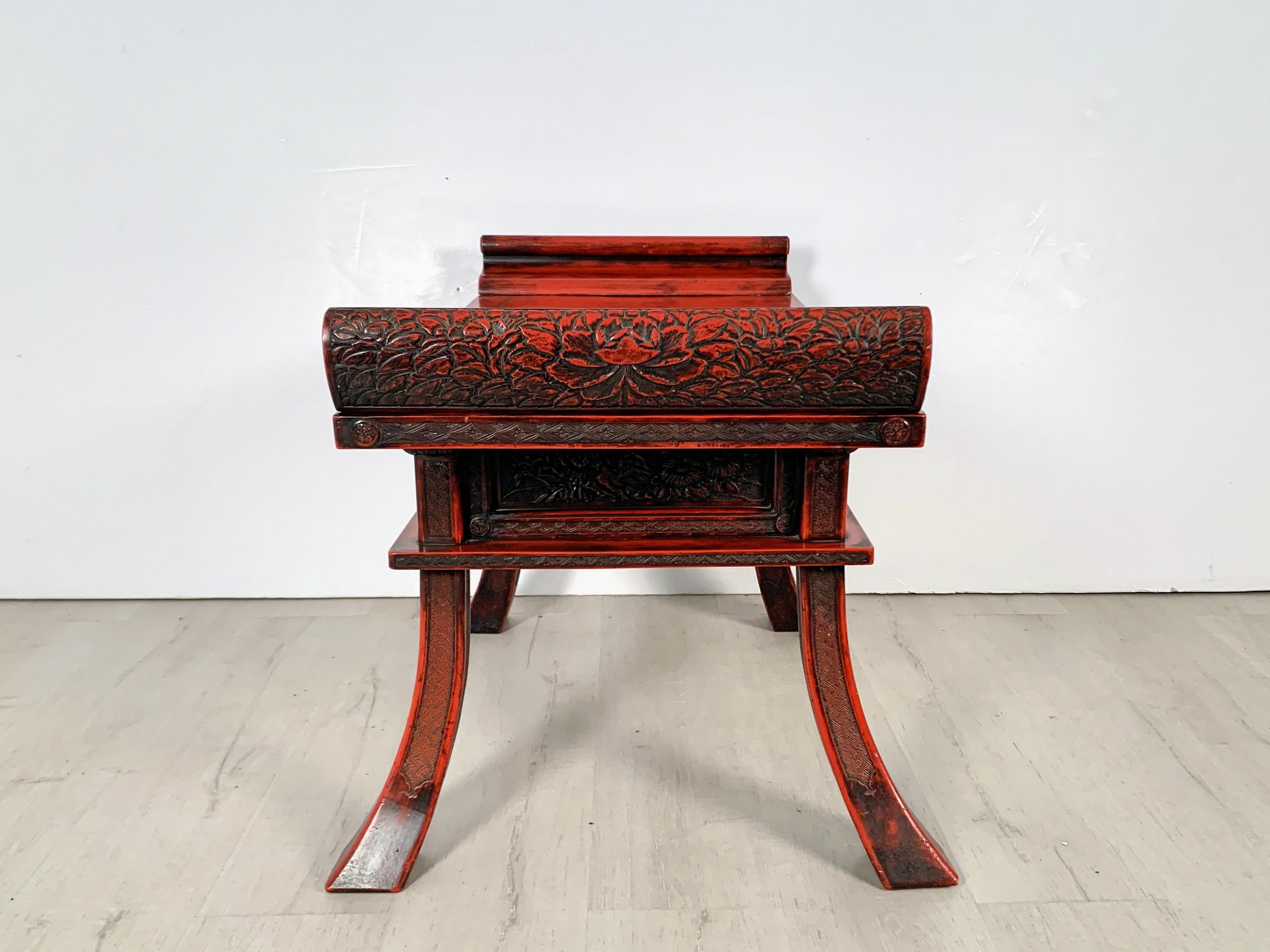 Japanese Carved and Red Lacquer Kamakura-Bori Altar Table, Mid-19th ...
