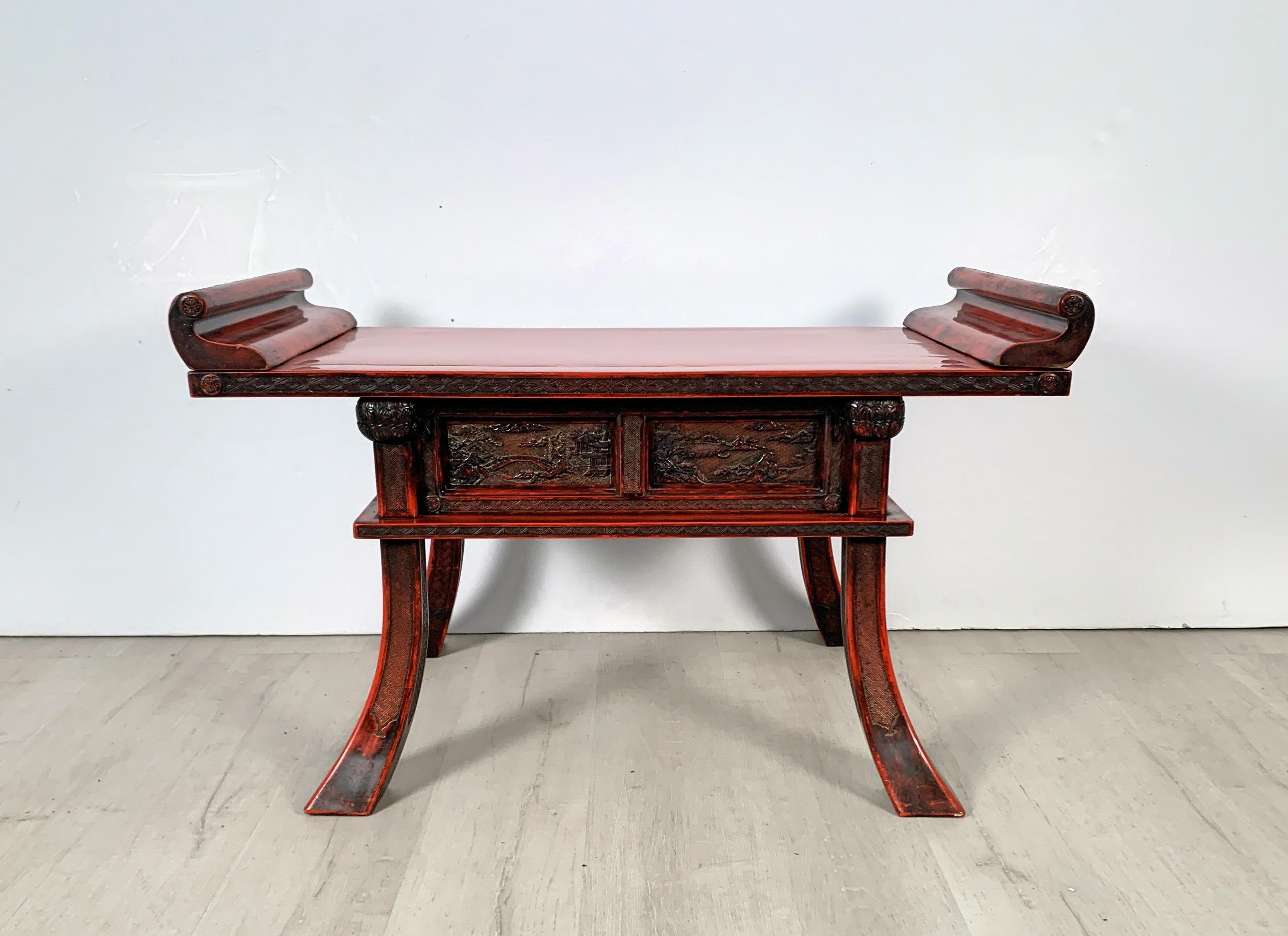 Japanese Carved and Red Lacquer Kamakura-Bori Altar Table, Mid-19th ...