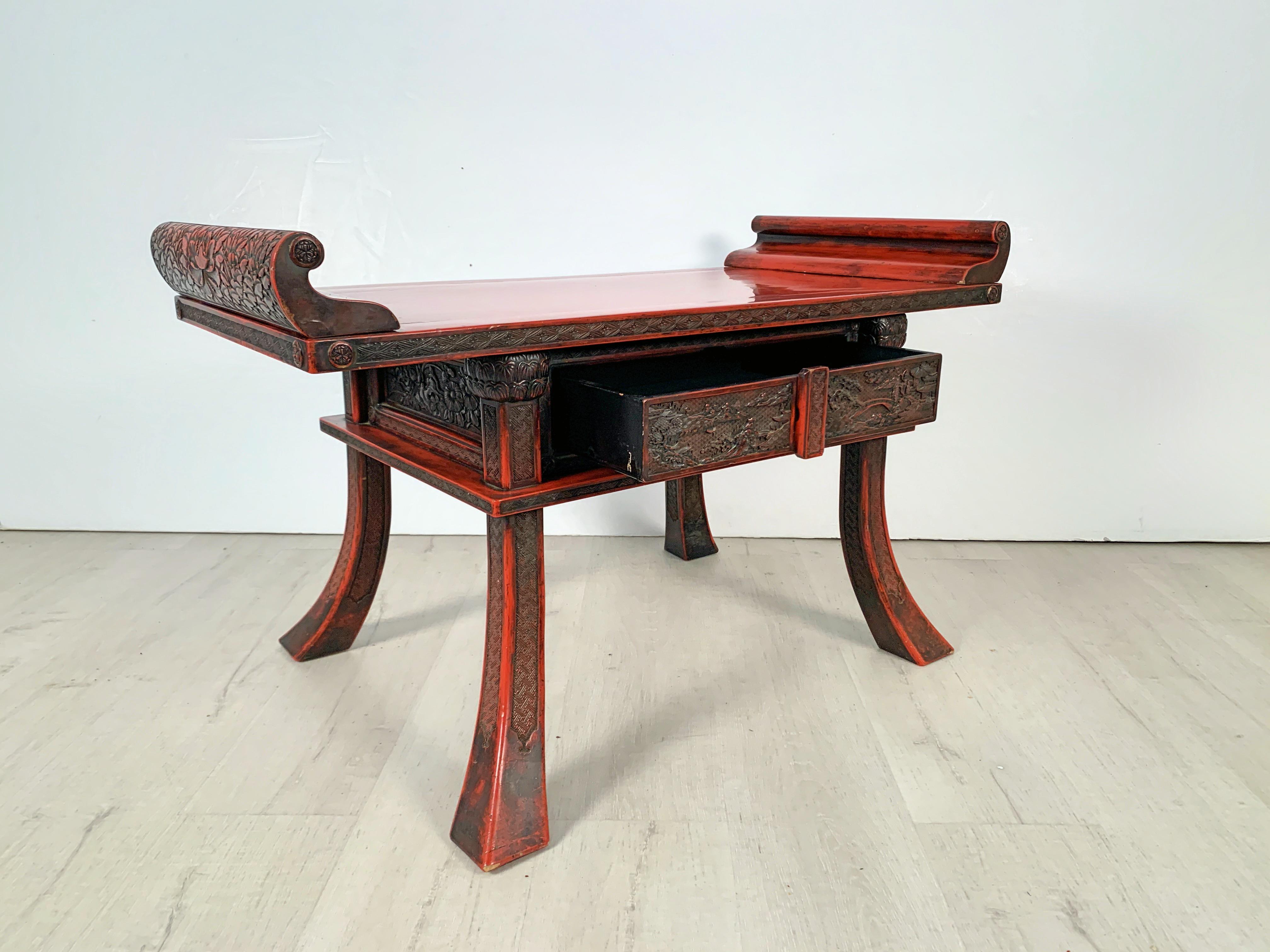 Japanese Carved and Red Lacquer Kamakura-Bori Altar Table, Mid-19th ...