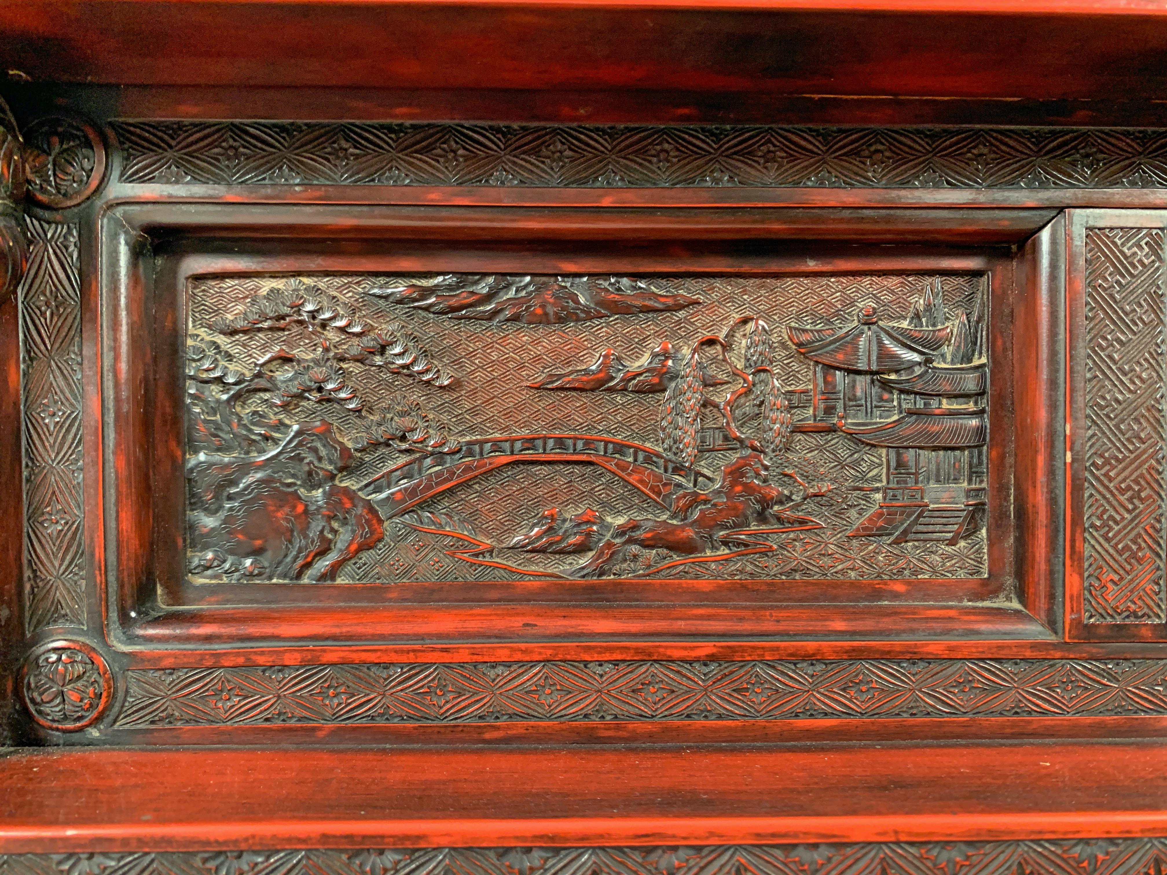 Japanese Carved and Red Lacquer Kamakura-Bori Altar Table, Mid-19th ...