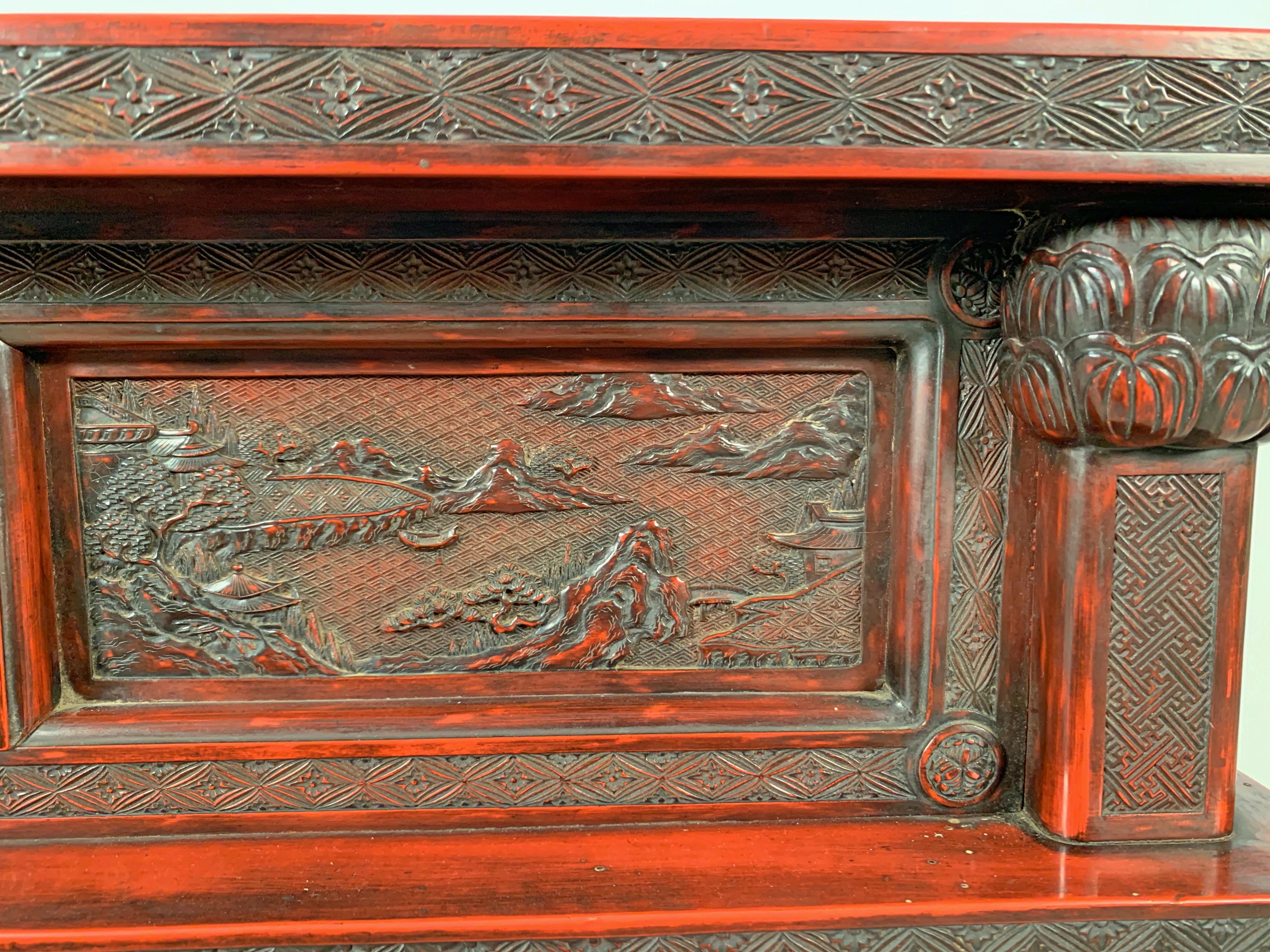 Japanese Carved and Red Lacquer Kamakura-Bori Altar Table, Mid-19th ...