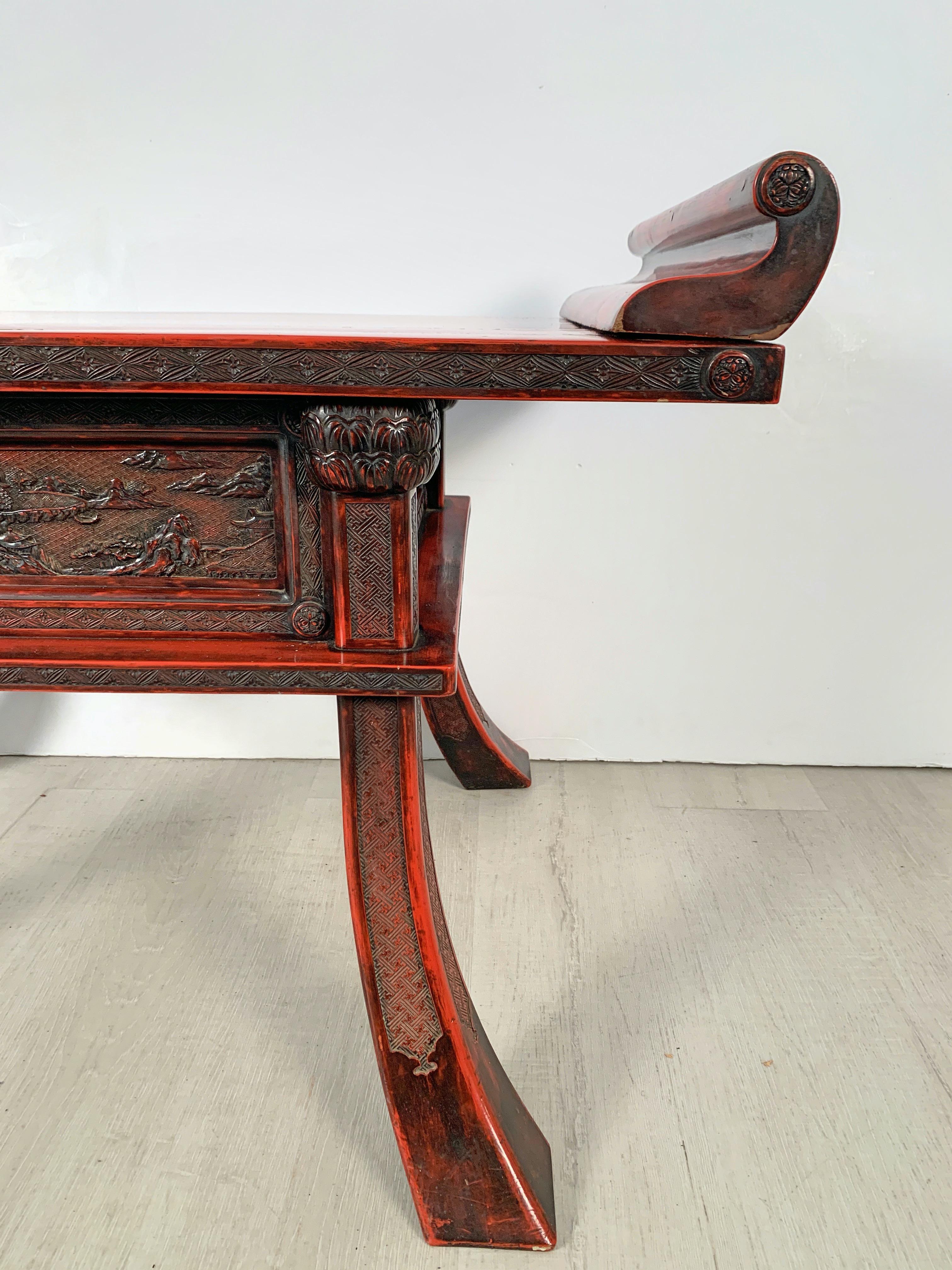 Japanese Carved and Red Lacquer Kamakura-Bori Altar Table, Mid-19th ...