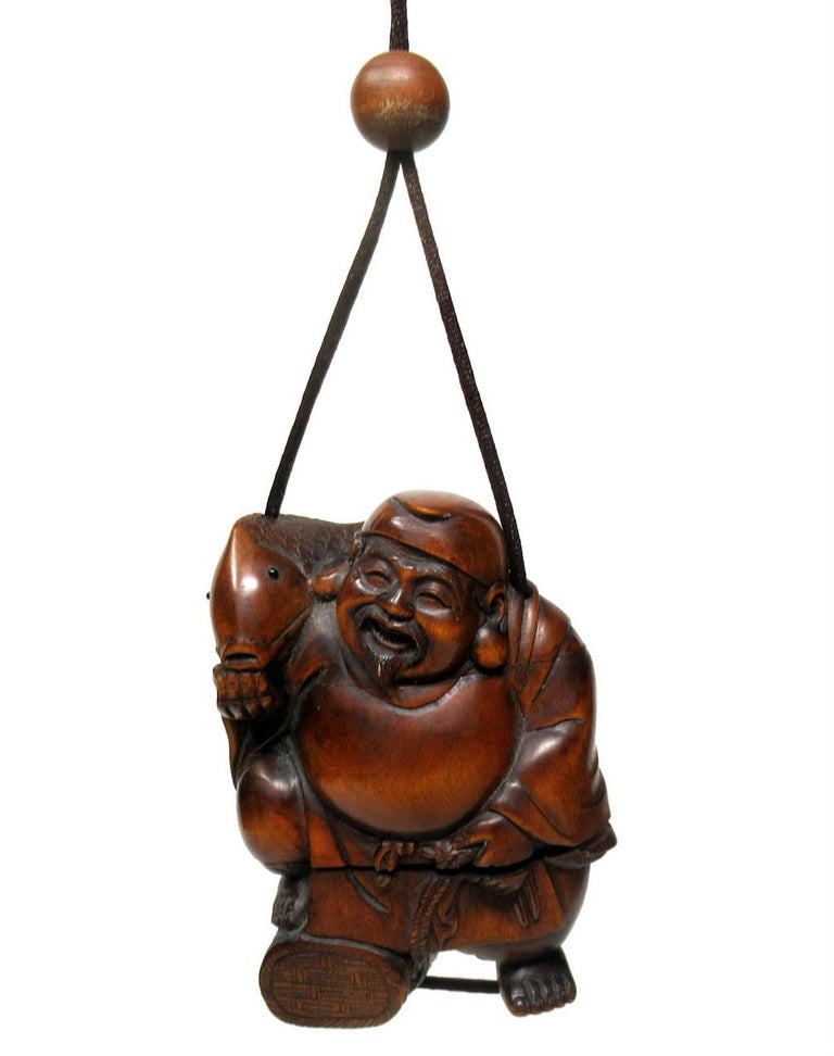 Japanese Carved Netsuke Box Wood Sennin Buddha Meiji Period 1868-1912 ...