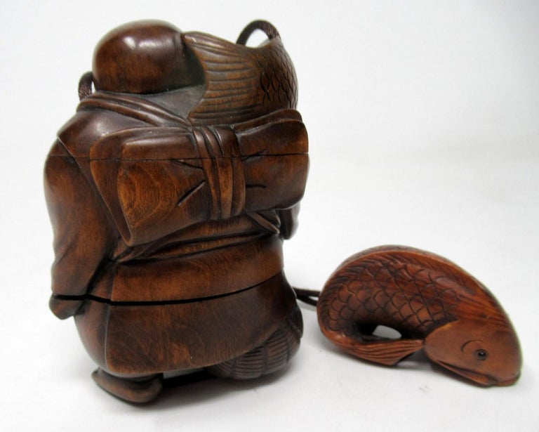 Japanese Carved Netsuke Box Wood Sennin Buddha Meiji Period 1868-1912 ...