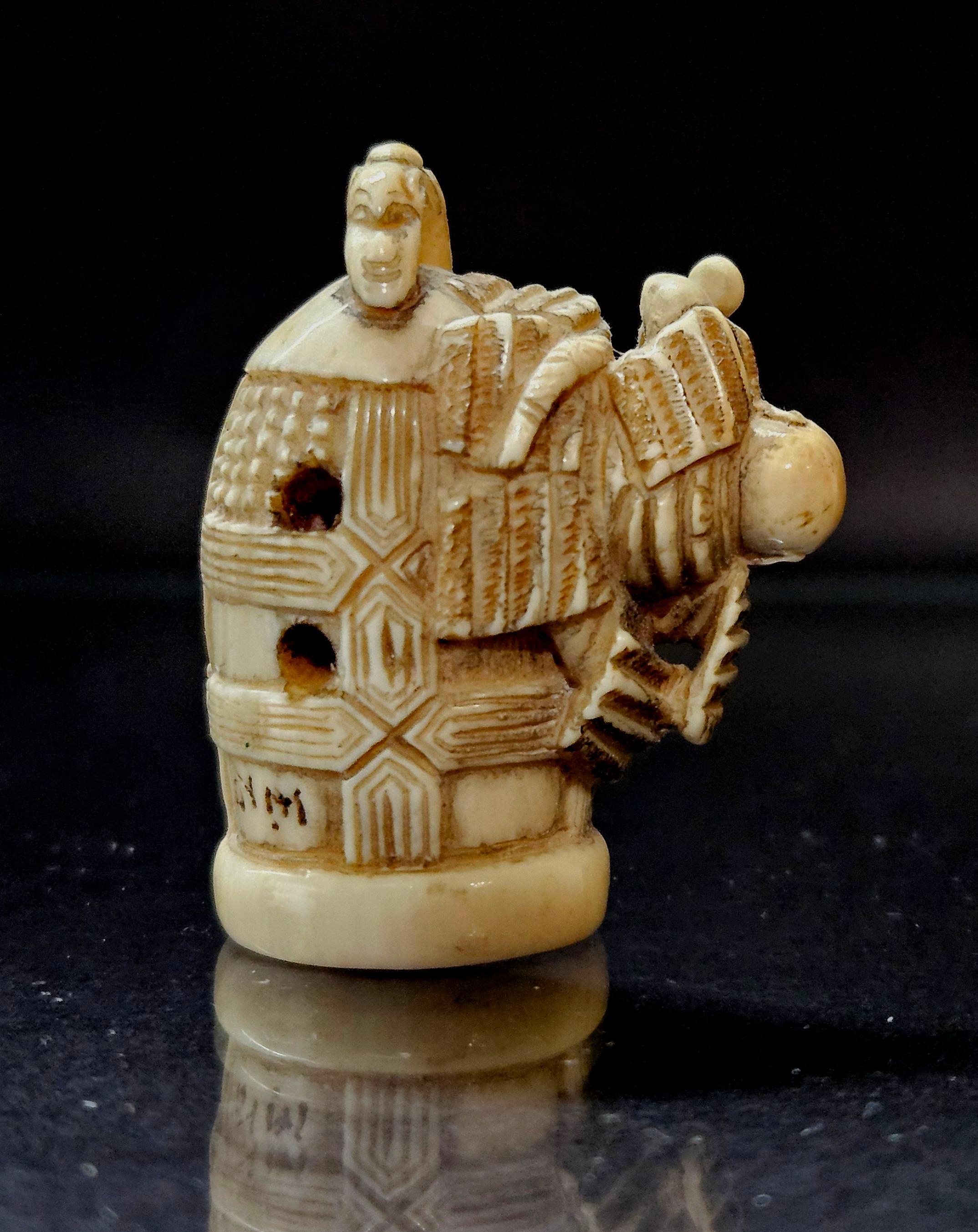 Japanese Carved Netsuke Polychrome Figure Group by Gyokuseki (玉石 ...