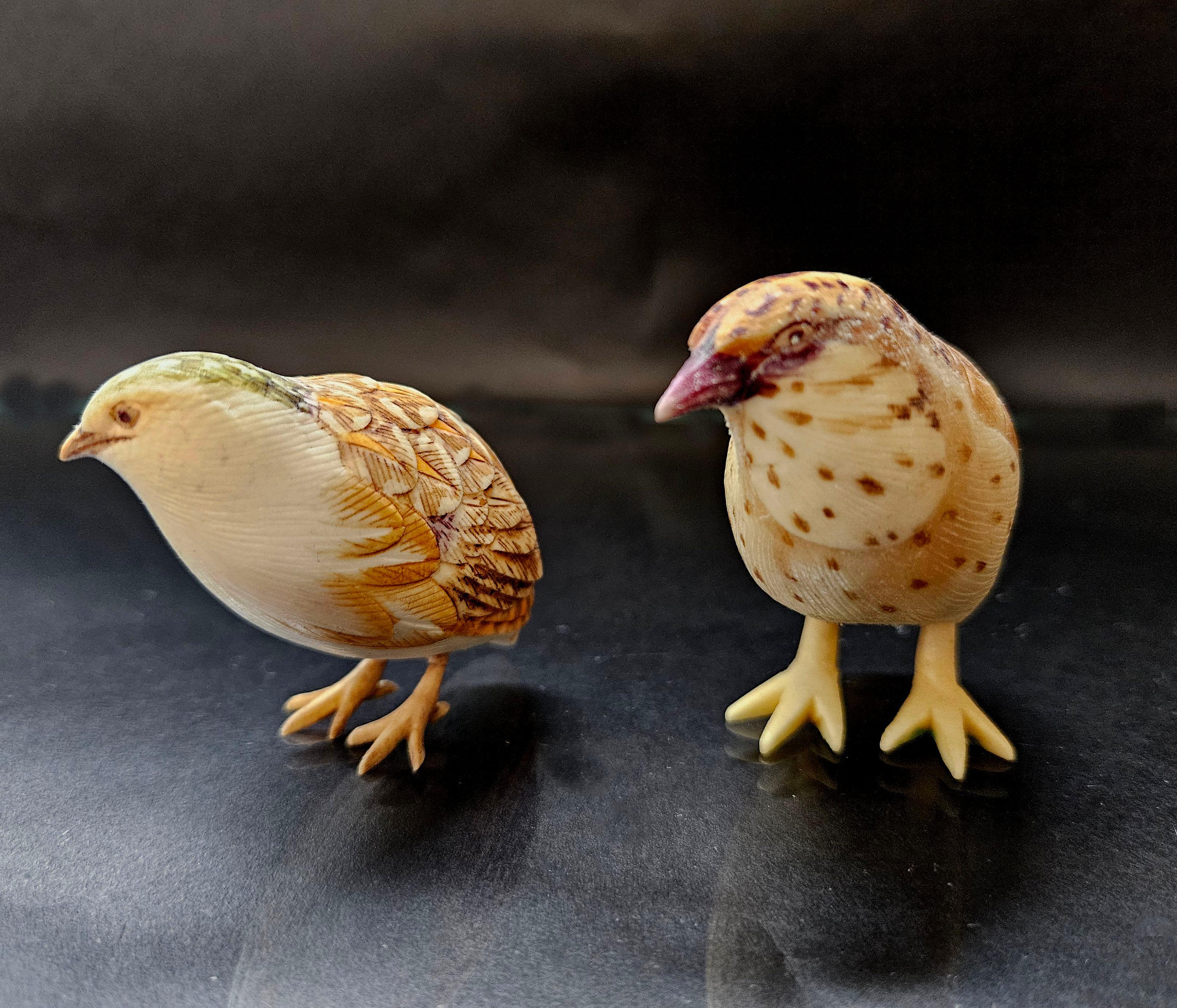 Japanese Carved Okimono Polychrome Birds by Tenzan (天山), Meiji Period ...