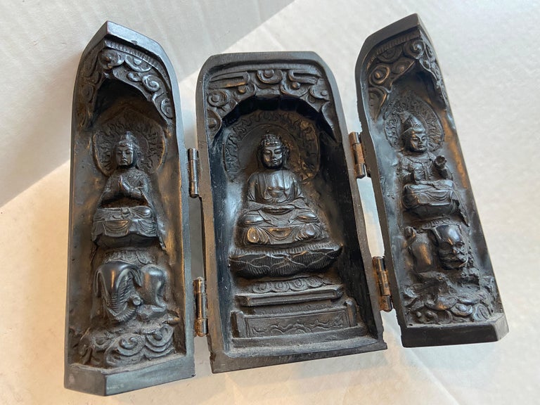 Japanese Carved Wood Black Lacquered Zushi Portable Shrine For Sale at ...