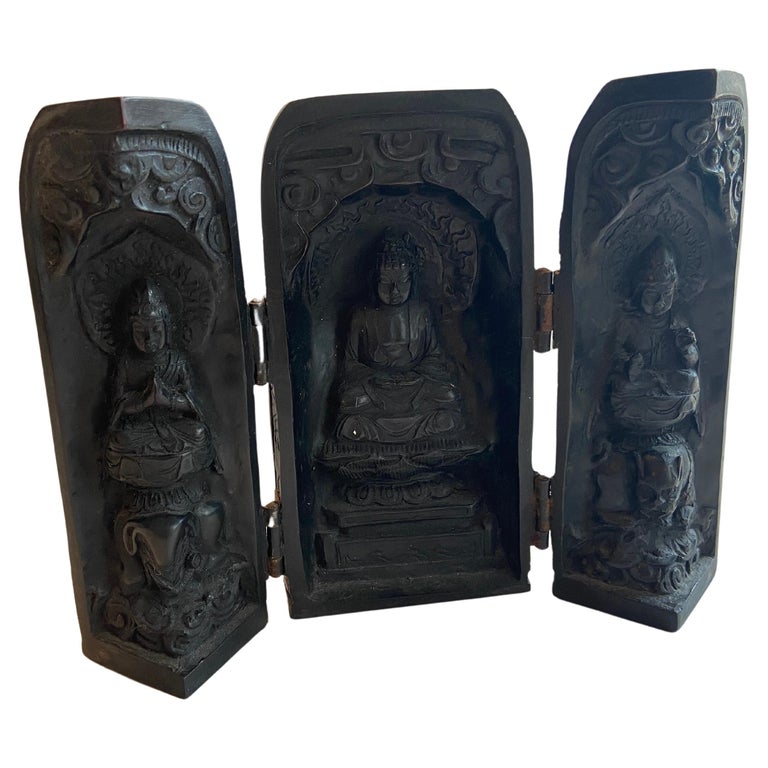 Japanese Carved Wood Black Lacquered Zushi Portable Shrine For Sale at ...